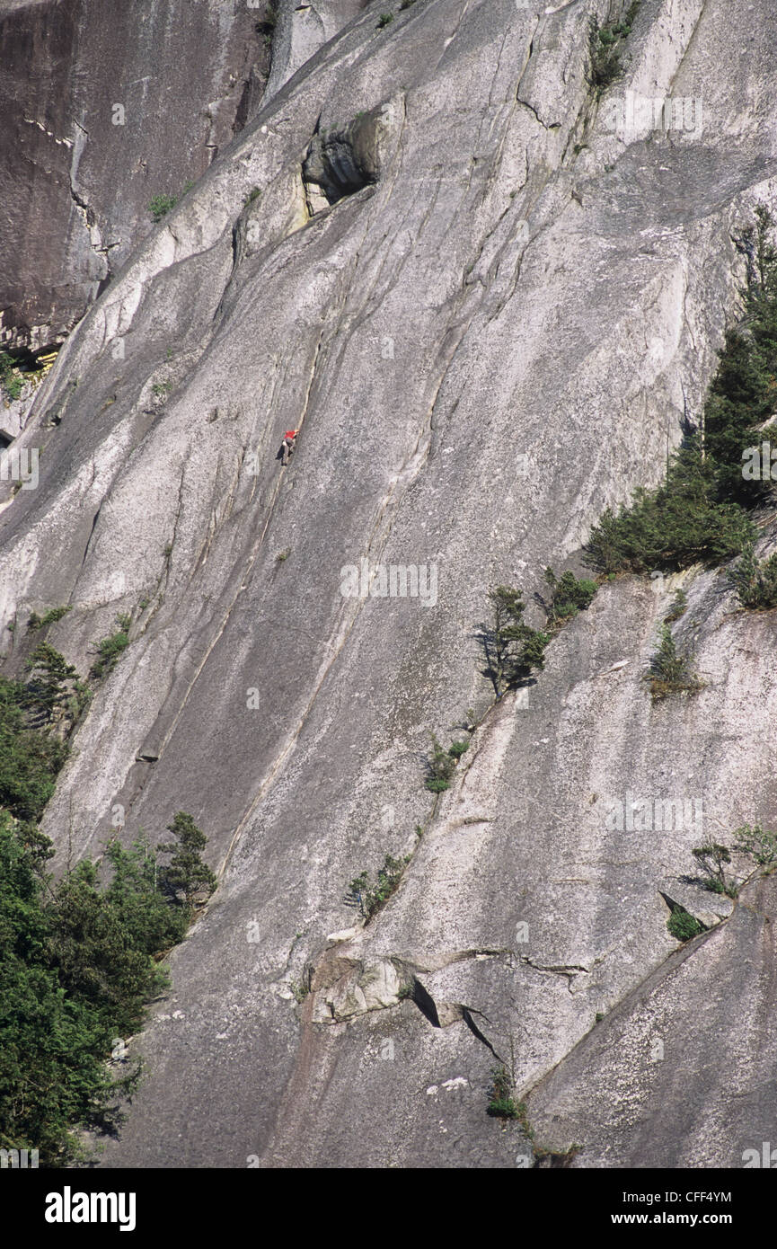 Man soloing St. Vitus' Dance, on the Apron, Stawamus Chief, Squamish ...