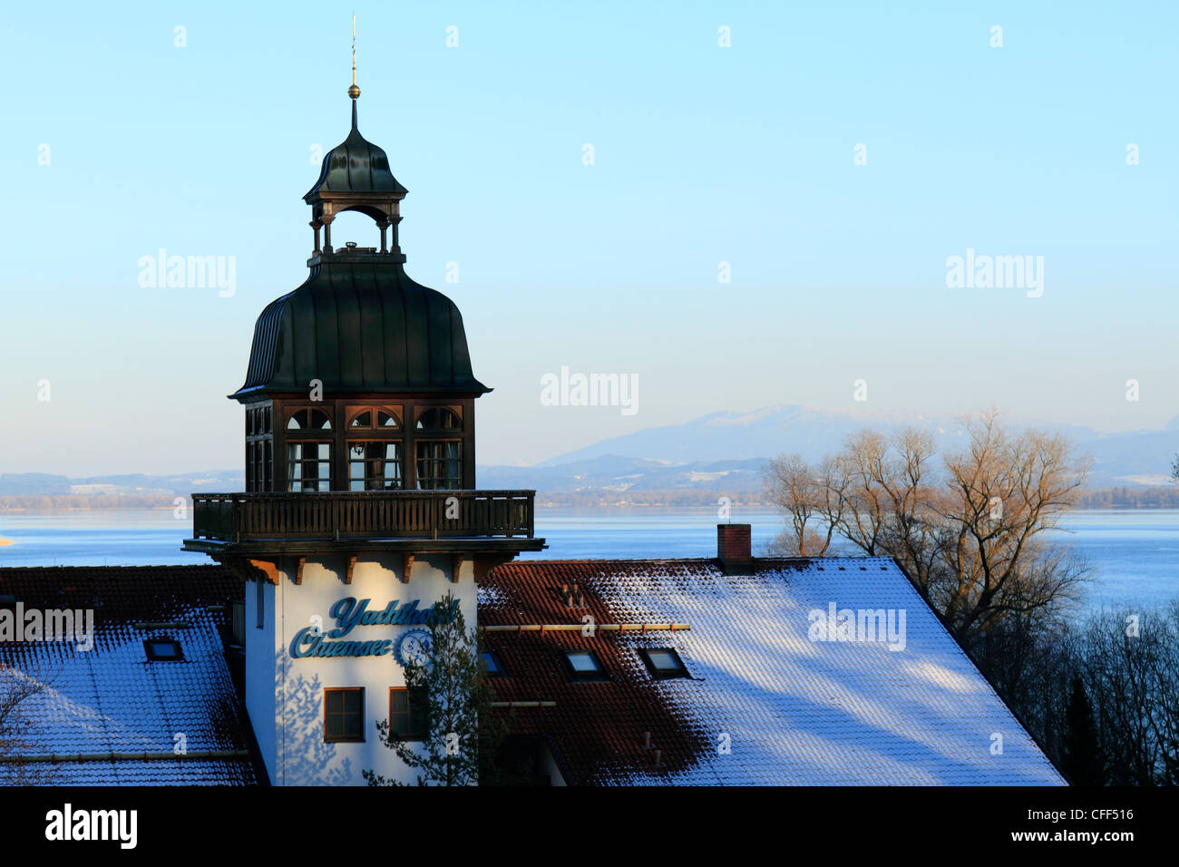 Chiemsee Yacht Hotel Tower with the Cheimsee Lake in the background ...