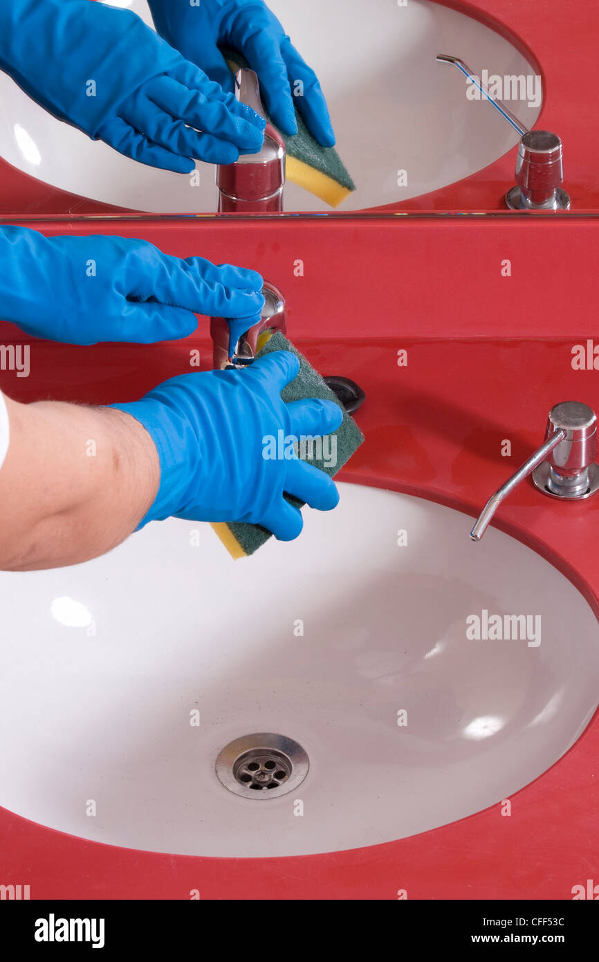 Cleaning Bathroom Sink Stock Photo - Alamy