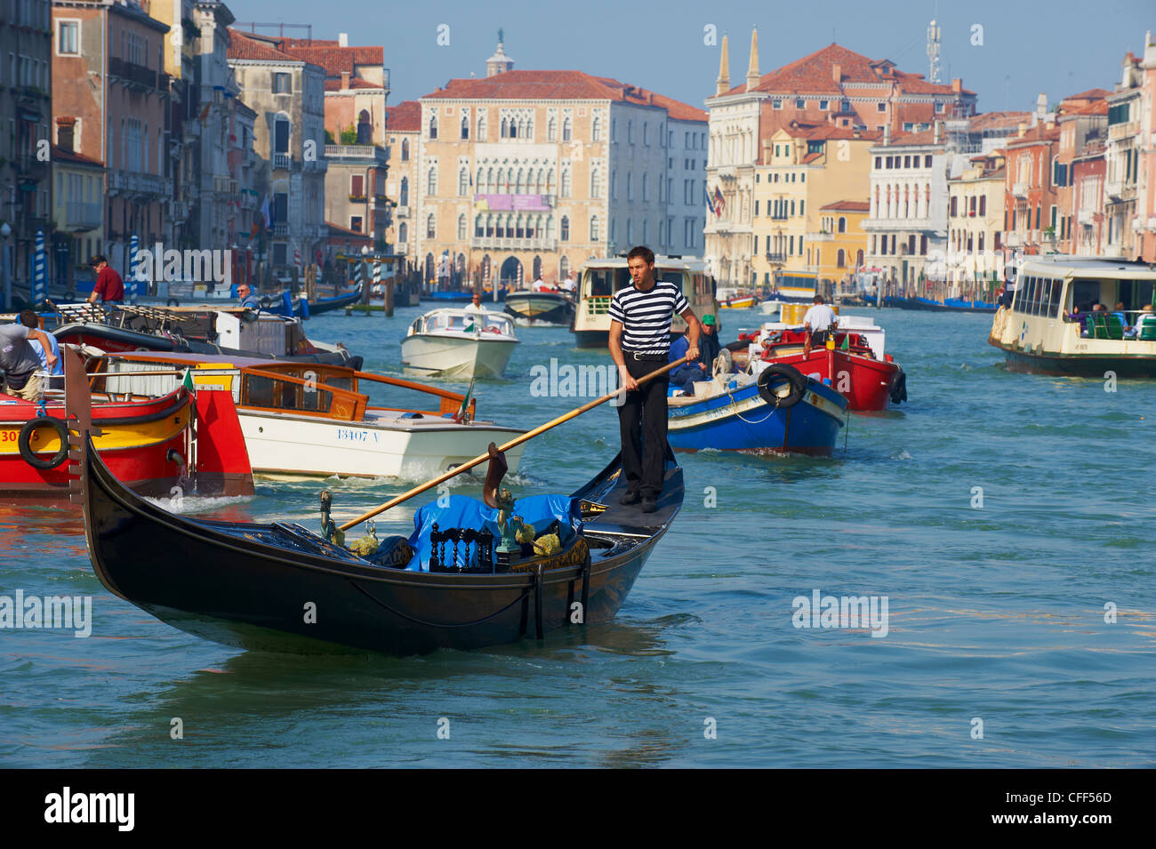 Boats and gondolas on the Grand Canal, Venice, UNESCO World Heritage ...
