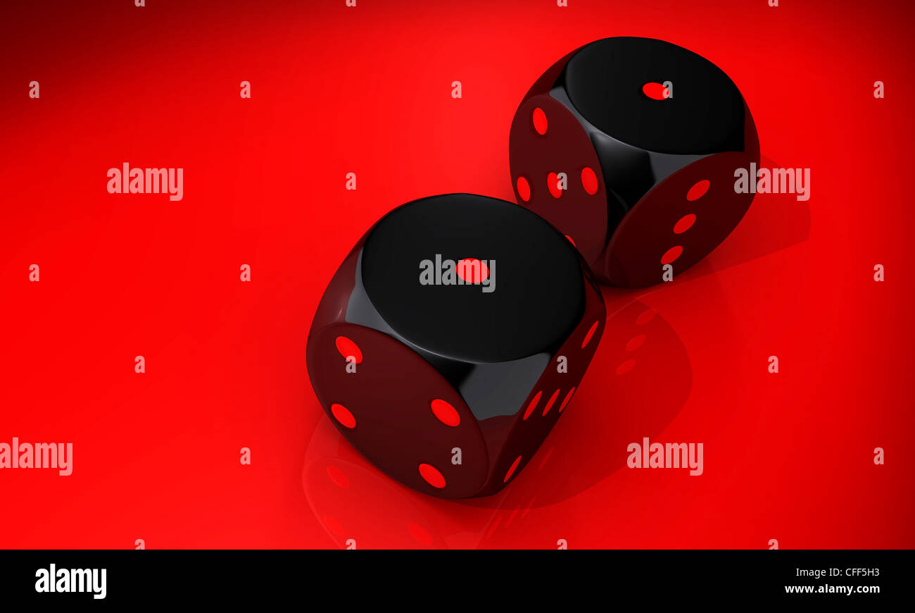 Double one - two black dice on red background Stock Photo - Alamy