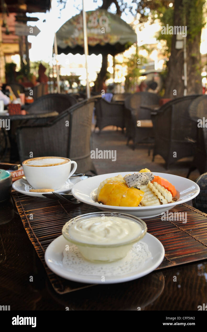 Breakfast in a restaurant next to Mekong river, Pnom Penh, Cambodia ...