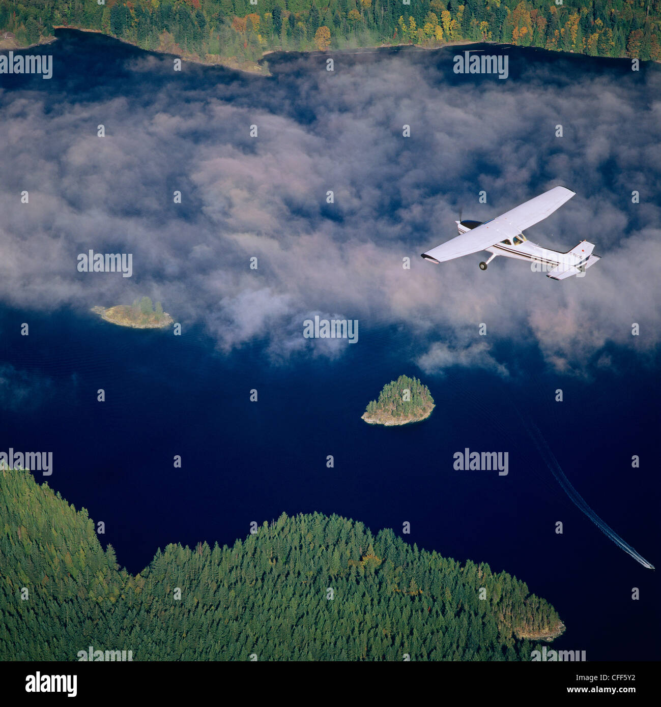 Cessna over Sechelt Inlet, Sunshine Coast, British Columbia, Canada ...