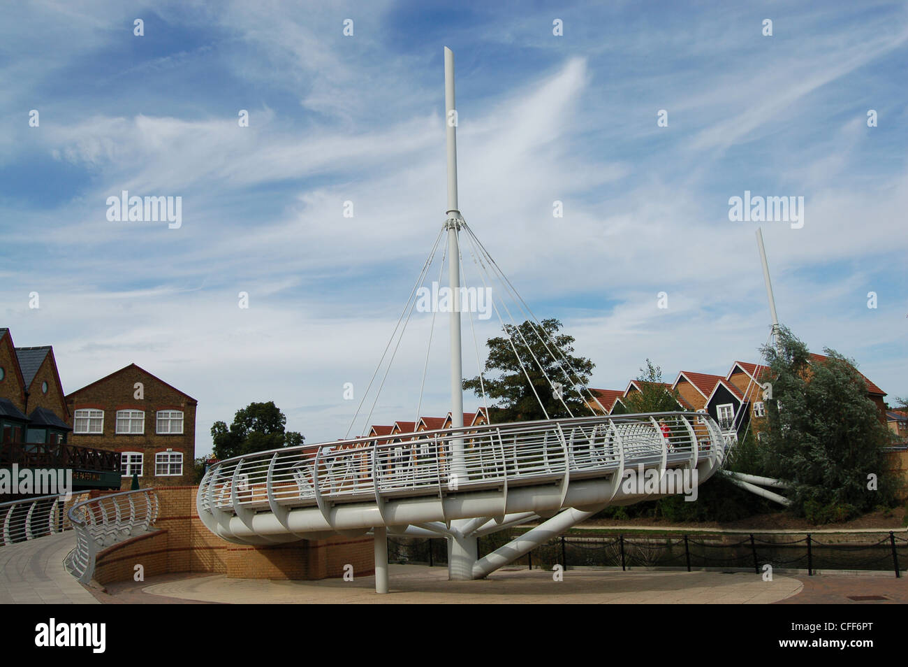 Spiral Bridge over Grand Union Canal at Apsley Marina between locks 67 ...