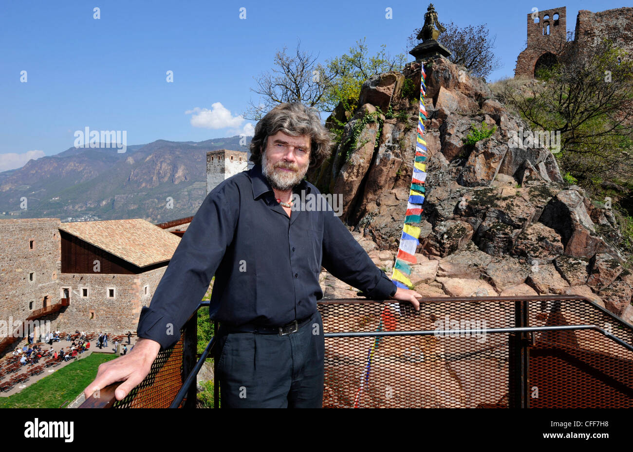 Reinhold Messner in front of Sigmundskron castle with Messner Mountain ...