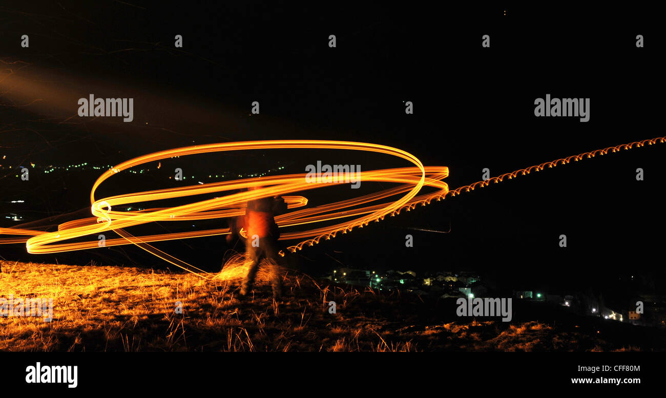 South Tyrol custom, flaming disc launching, Vinschgau, Alto Adige ...