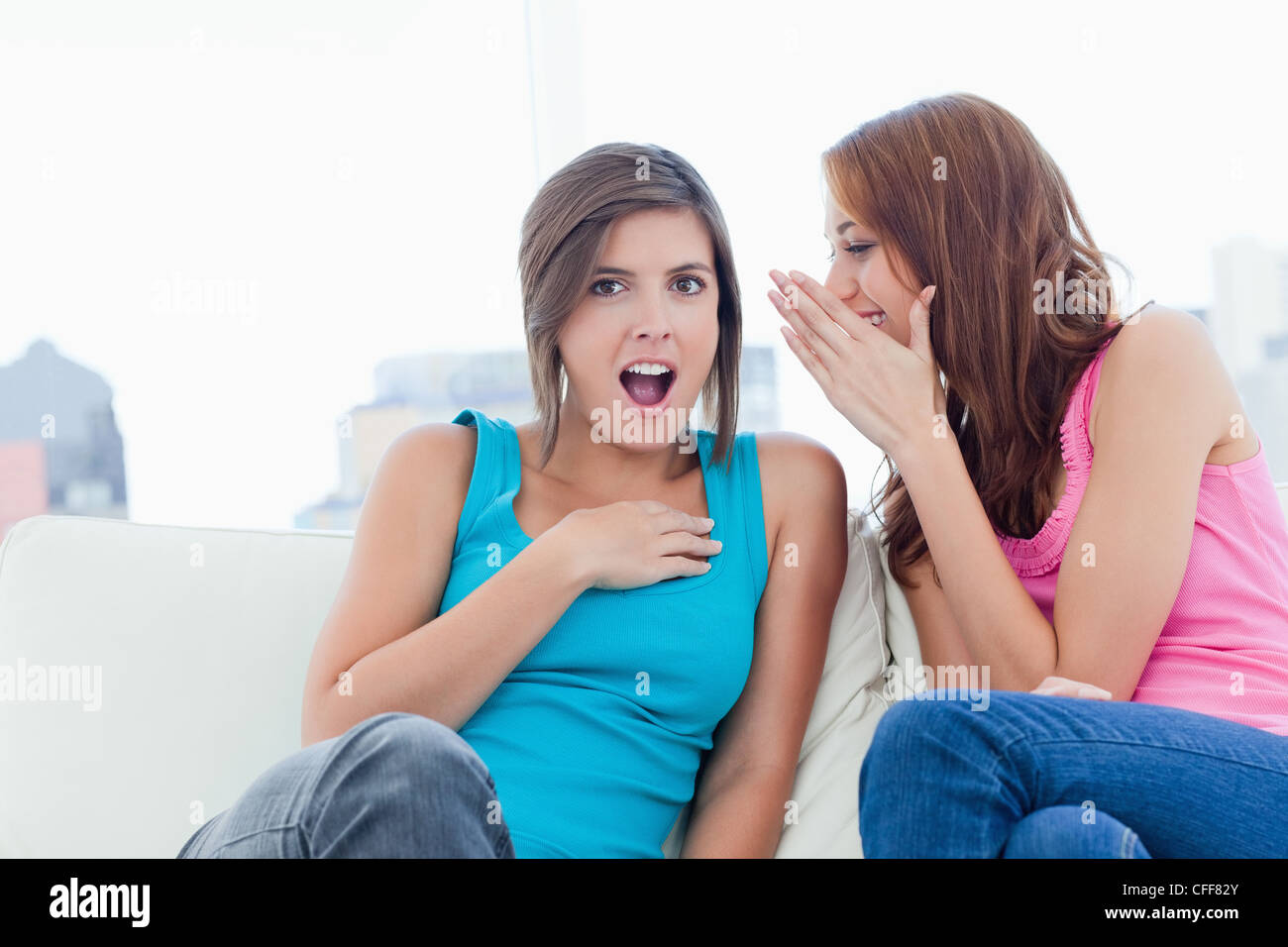 Surprised woman in black hi-res stock photography and images - Alamy
