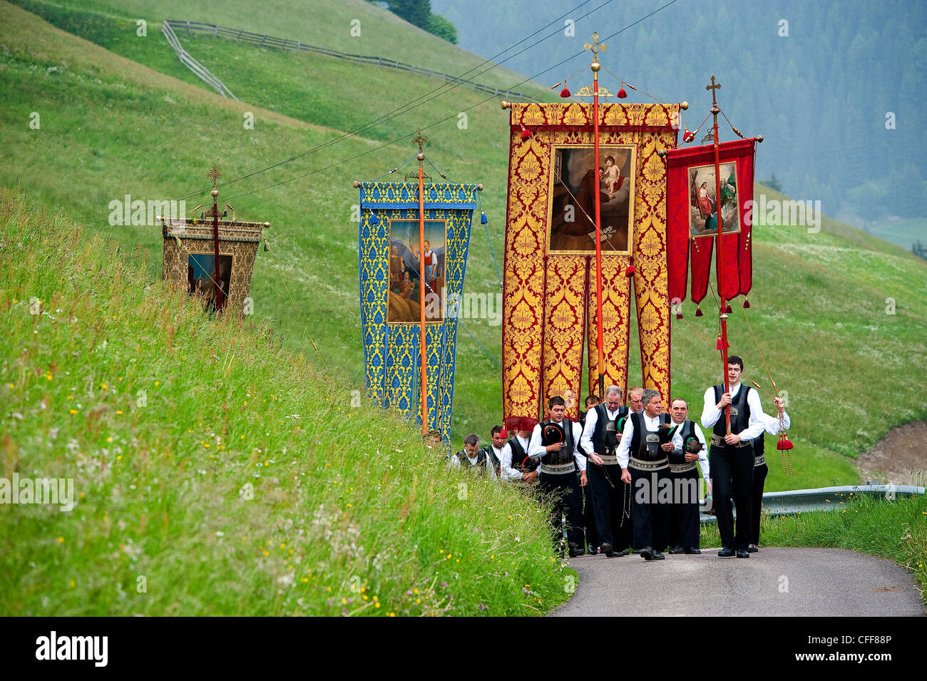 People in traditional costumes at a procession, Val Sarentino, South ...