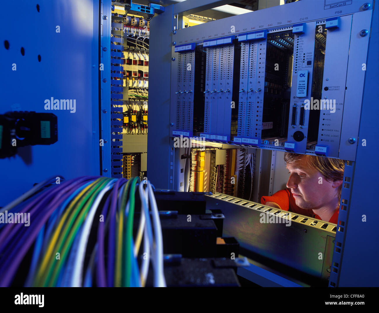 Electrical Engineer wiring electrical control box Stock Photo - Alamy