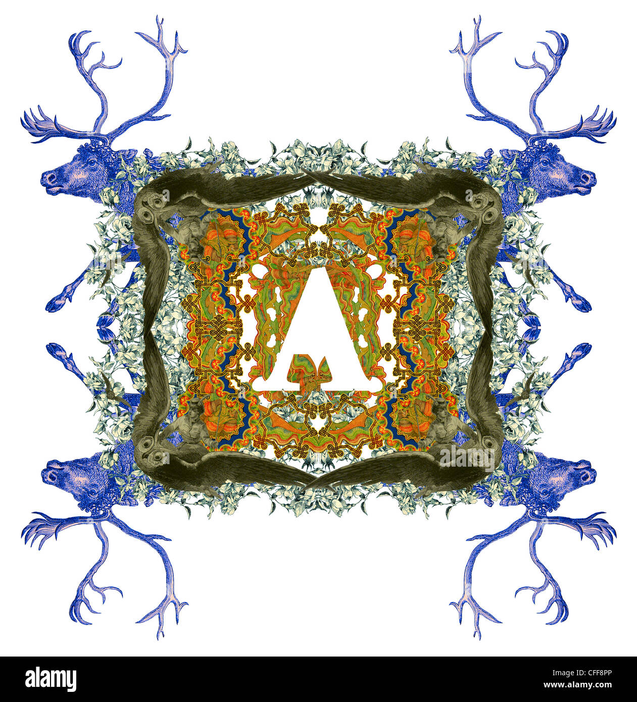 Vintage initials letter A, after a old commercial paper of the Russian ...