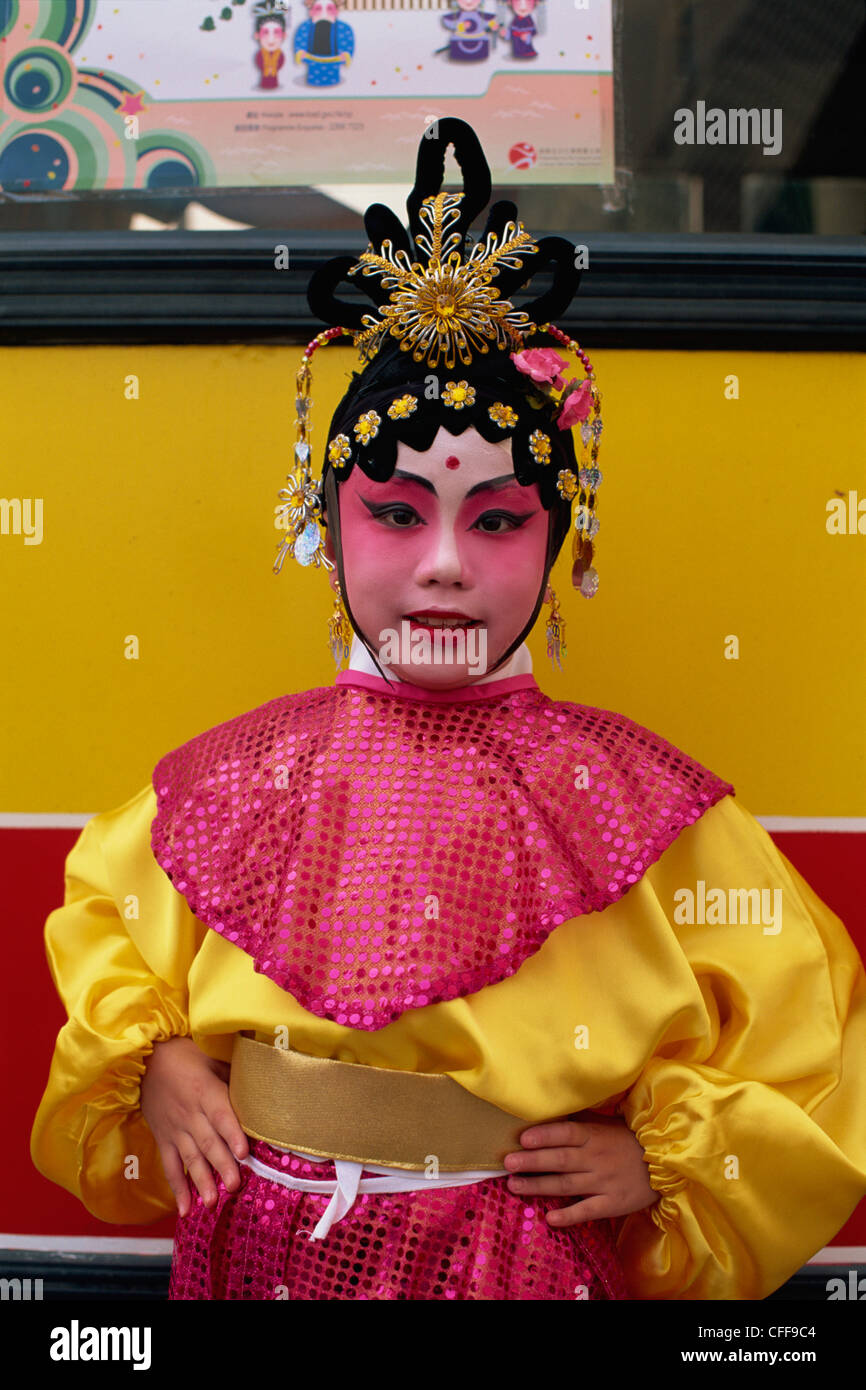 China, Hong Kong, Portrait of Child Dressed in Chinese Opera Costume ...