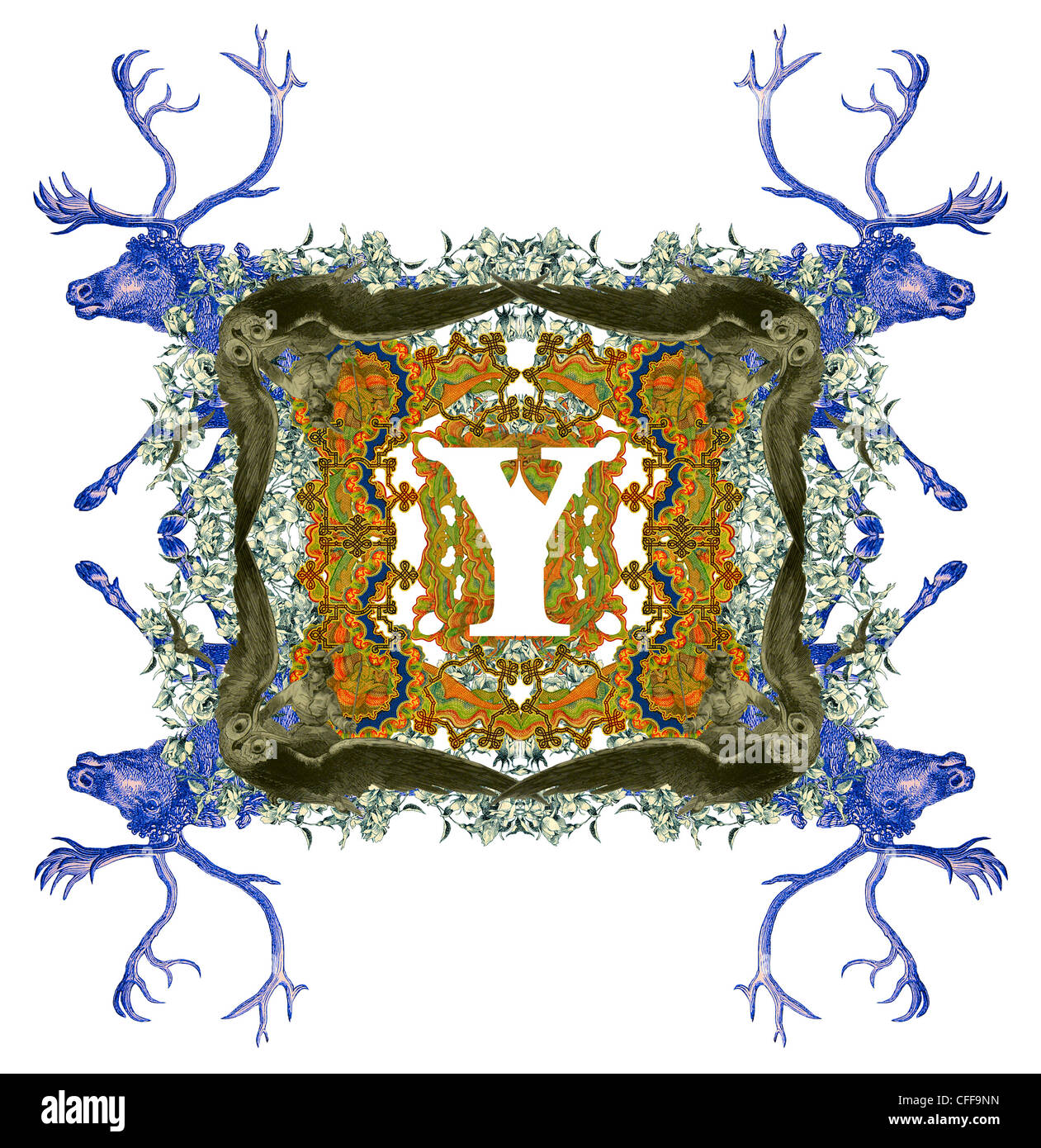 Vintage initials letter Y, after a old commercial paper of the Russian ...