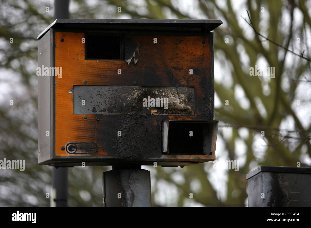 SPEED CAMERA DAMAGED BY FIRE/VANDAL IN CAMBRIDGE Stock Photo - Alamy