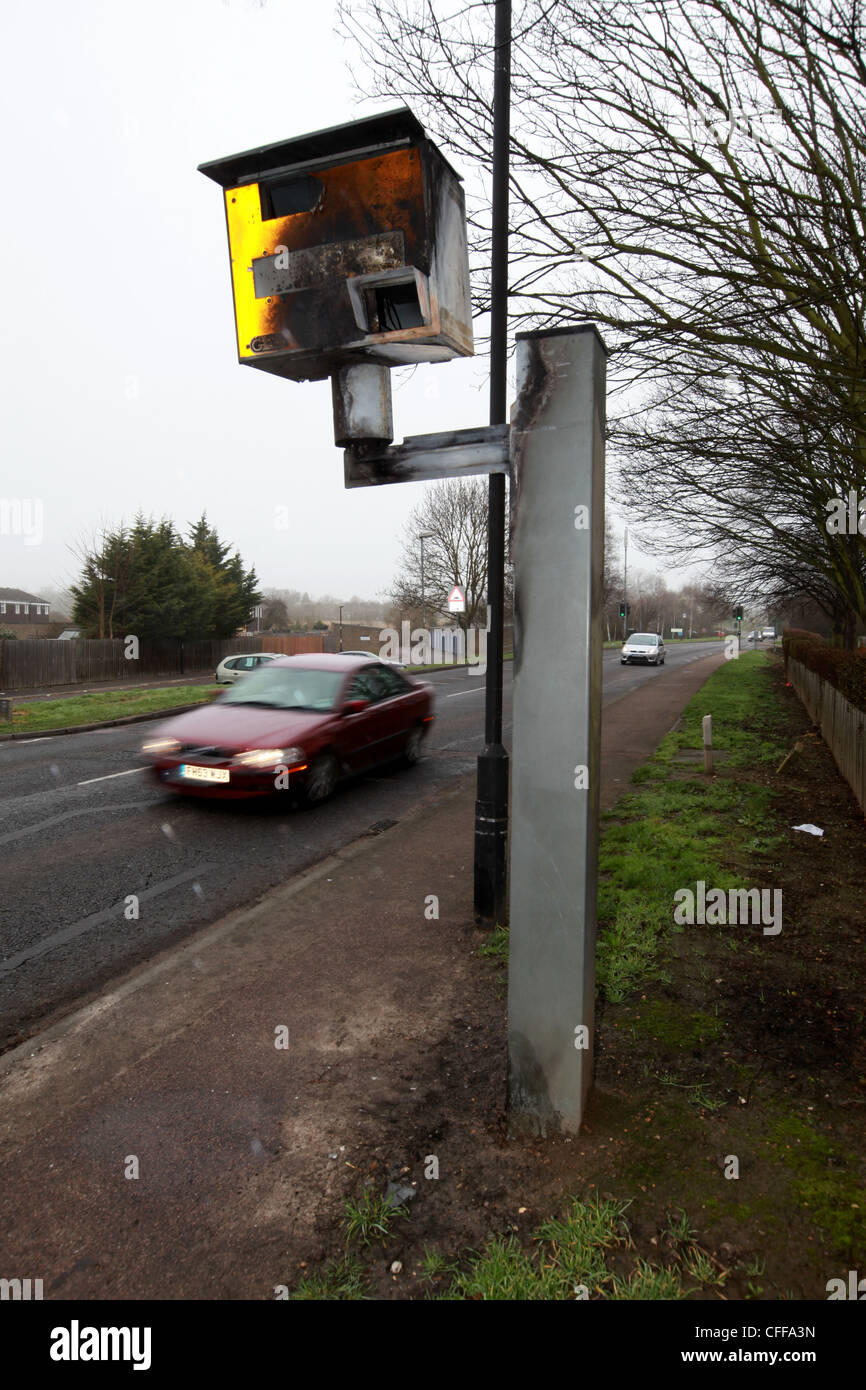 SPEED CAMERA DAMAGED BY FIRE/VANDAL IN CAMBRIDGE Stock Photo - Alamy