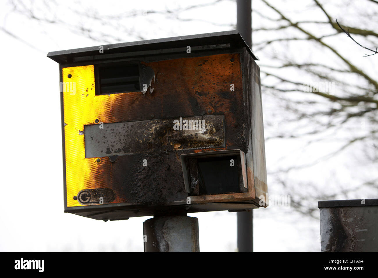 SPEED CAMERA DAMAGED BY FIRE/VANDAL IN CAMBRIDGE Stock Photo - Alamy