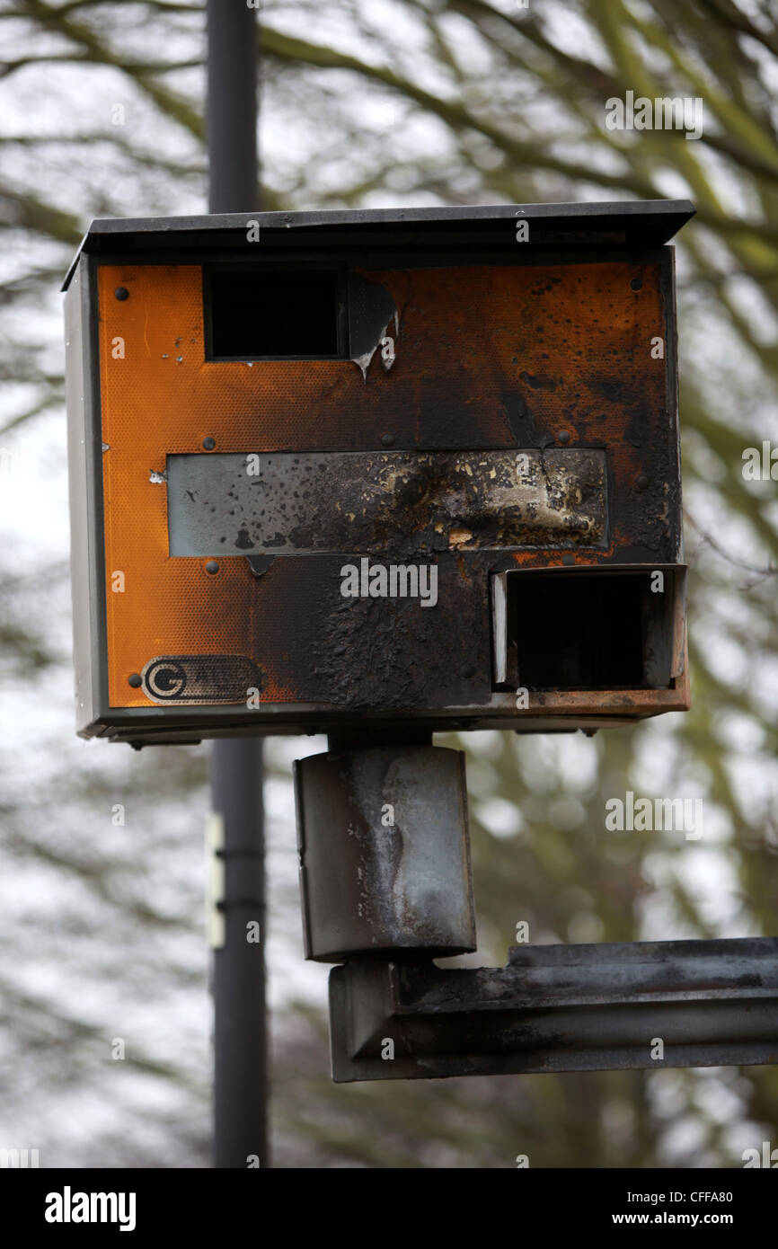 SPEED CAMERA DAMAGED BY FIRE/VANDAL IN CAMBRIDGE Stock Photo - Alamy