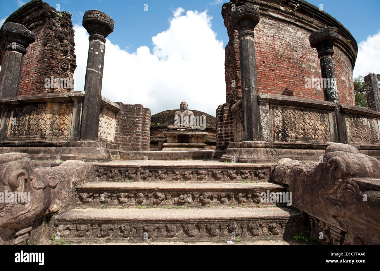 The Vatadage circular relic house a stone carved building at the ...