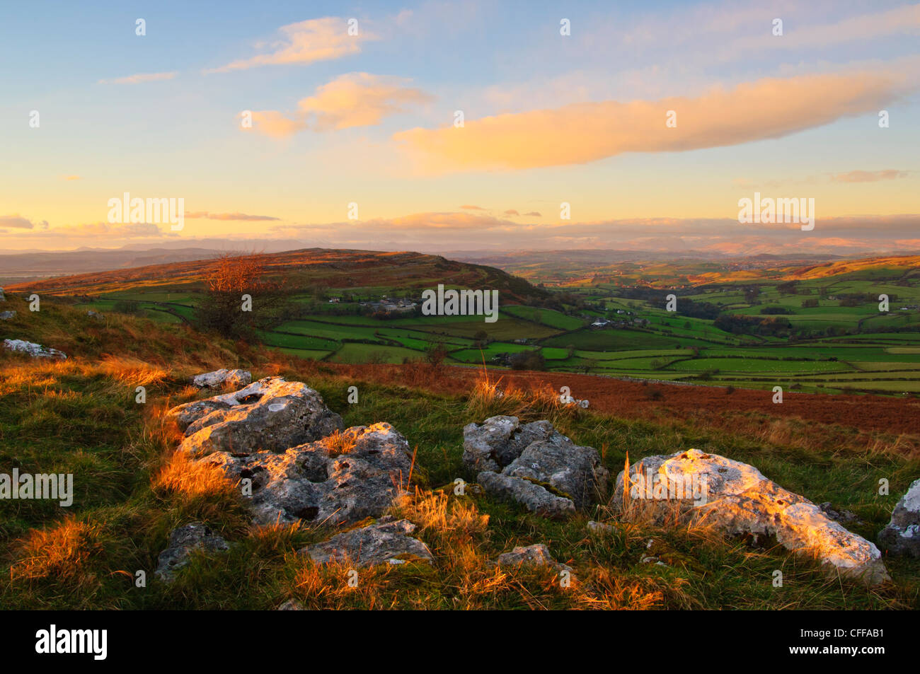 Evening on Hutton Roof Cumbria looking towards Farleton Knott and the ...
