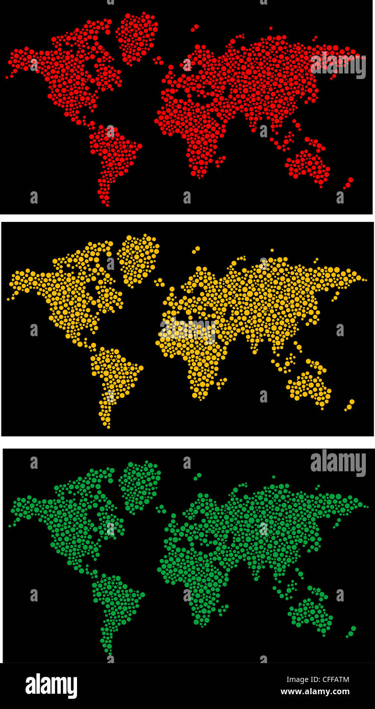 Stylized dotted world map in vector format as traffic light color Stock ...