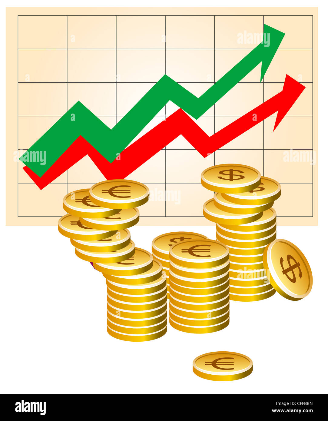 Vector illustration of business graph with coins Stock Photo - Alamy