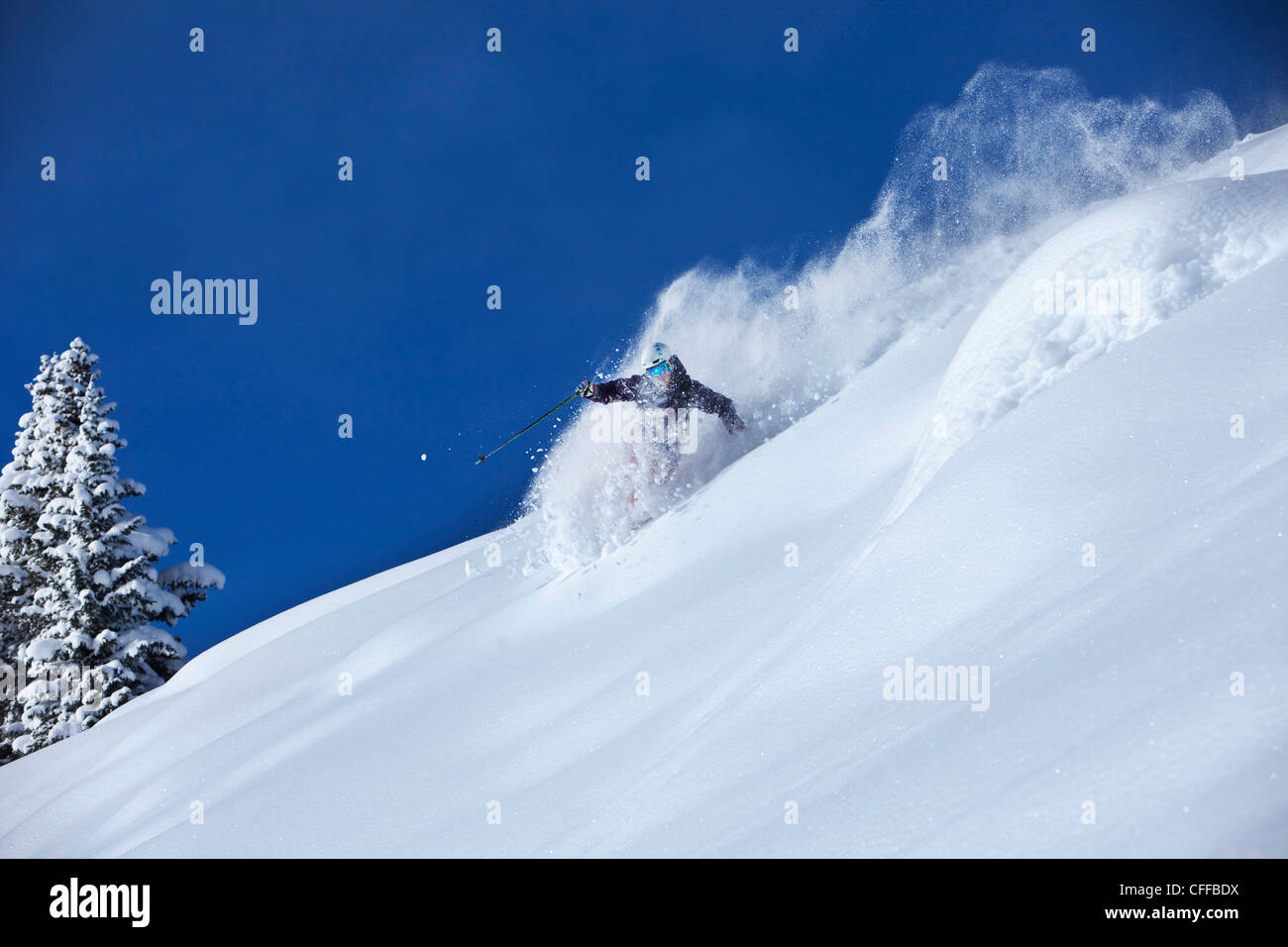 Man deep powder skiing hi-res stock photography and images - Alamy