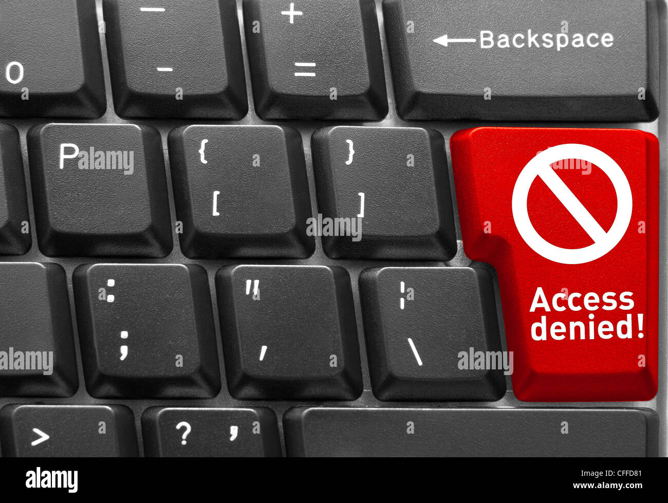 Close-up of Computer keyboard, with red key of "Access denied Stock ...