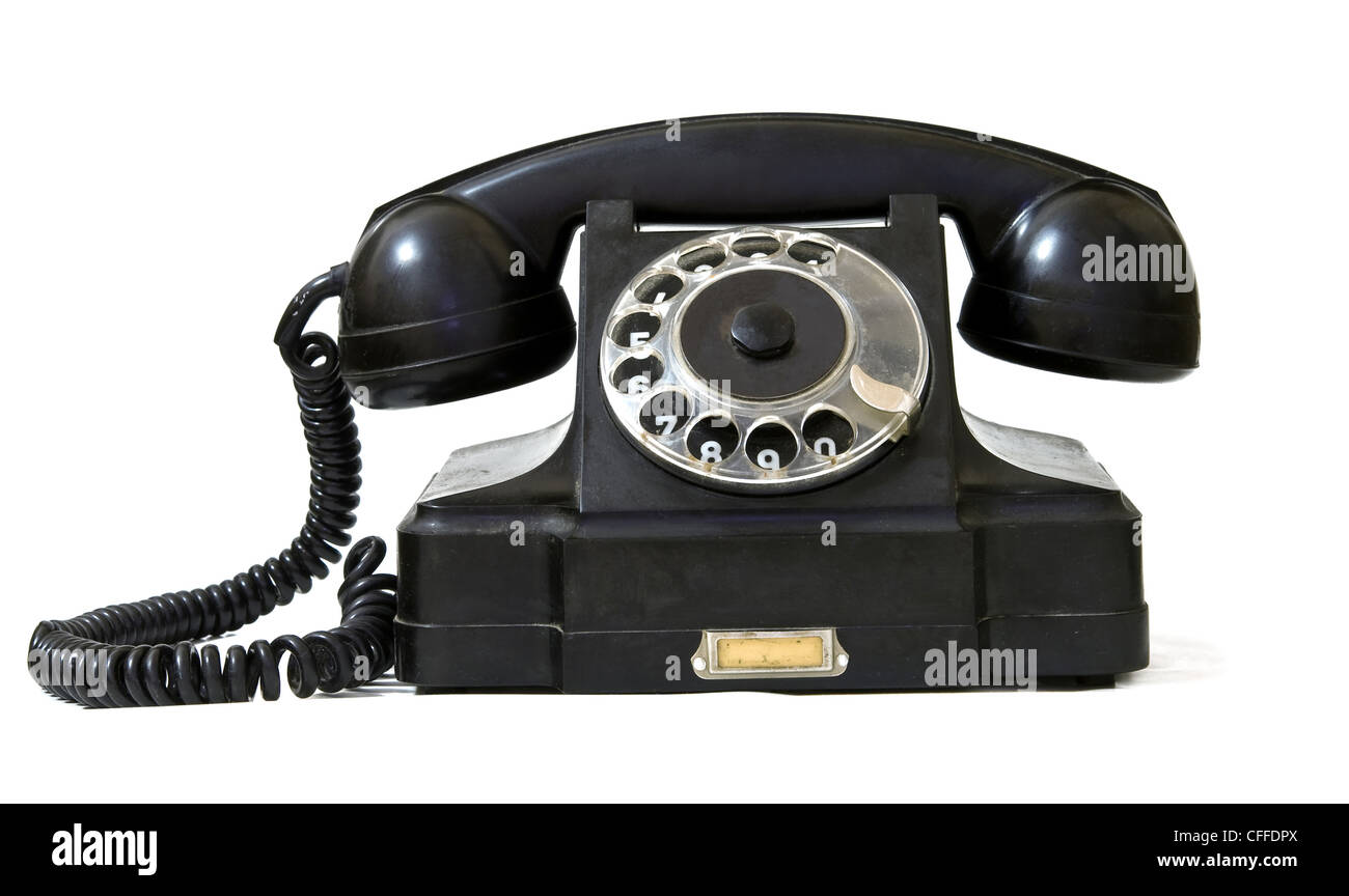 black retro phone on a white background Stock Photo - Alamy