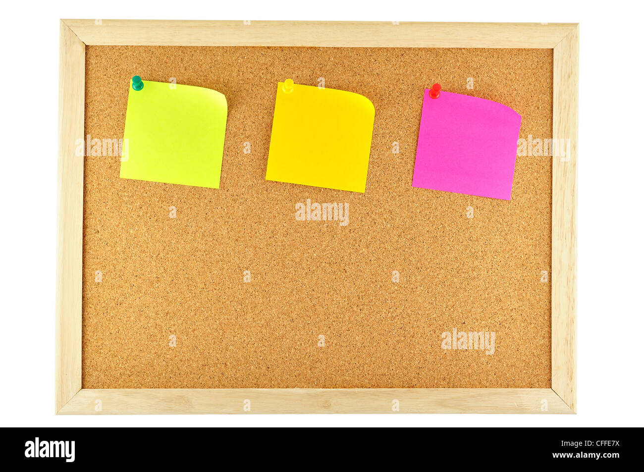 three sticky note pinned on cork notice board Stock Photo - Alamy