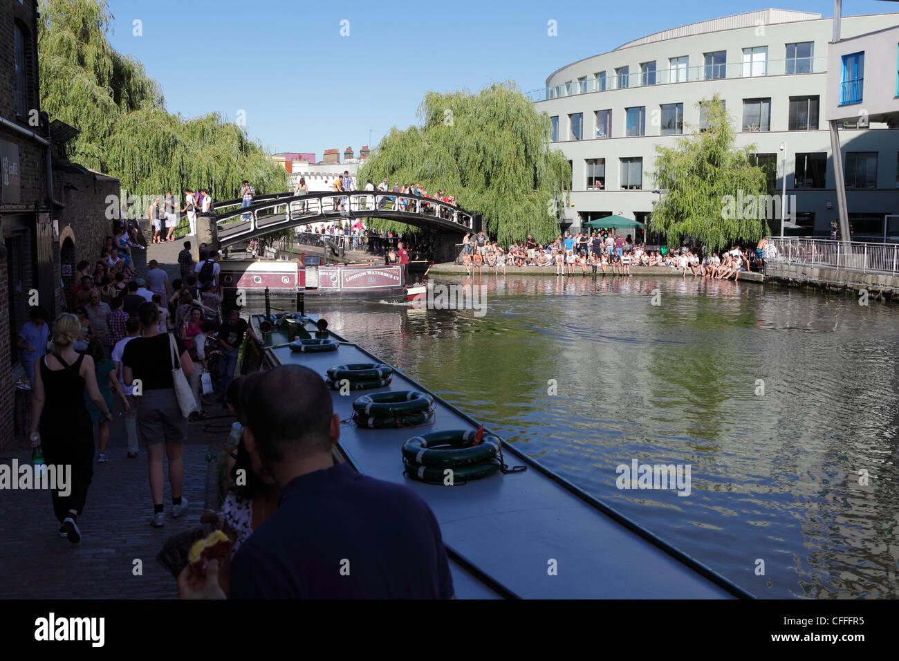 Camden Lock,viewed here on a glorious summers day,visitors and tourists ...