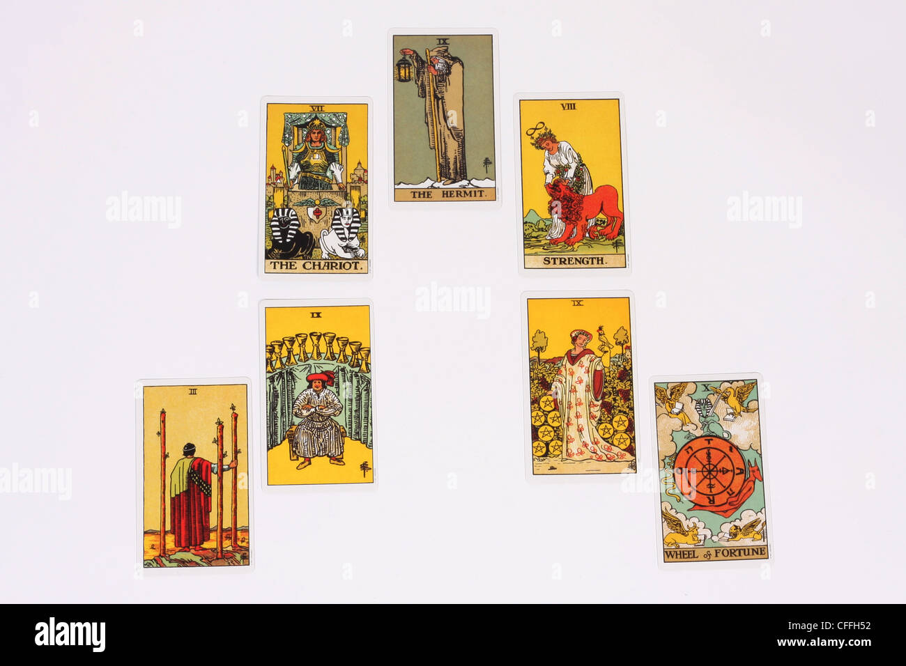 A tarot reading using 7 cards Stock Photo - Alamy