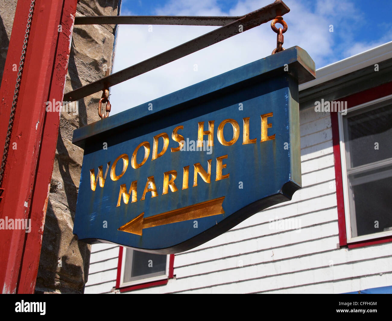 Woods Hole Marine sign, Woods Hole, Cape Cod, Massachusetts Stock Photo ...