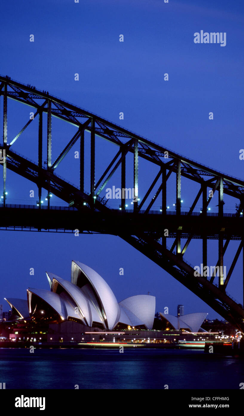 Sydney Opera House and Harbour Bridge from Blues Point Reserve at night ...