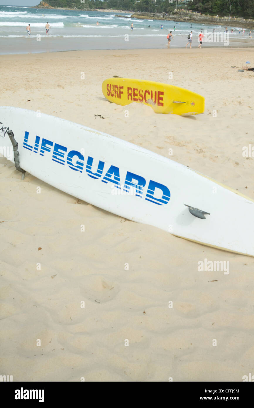 Lifeguard Surf Rescue surf boards on Manly Beach. Sydney, Australia ...
