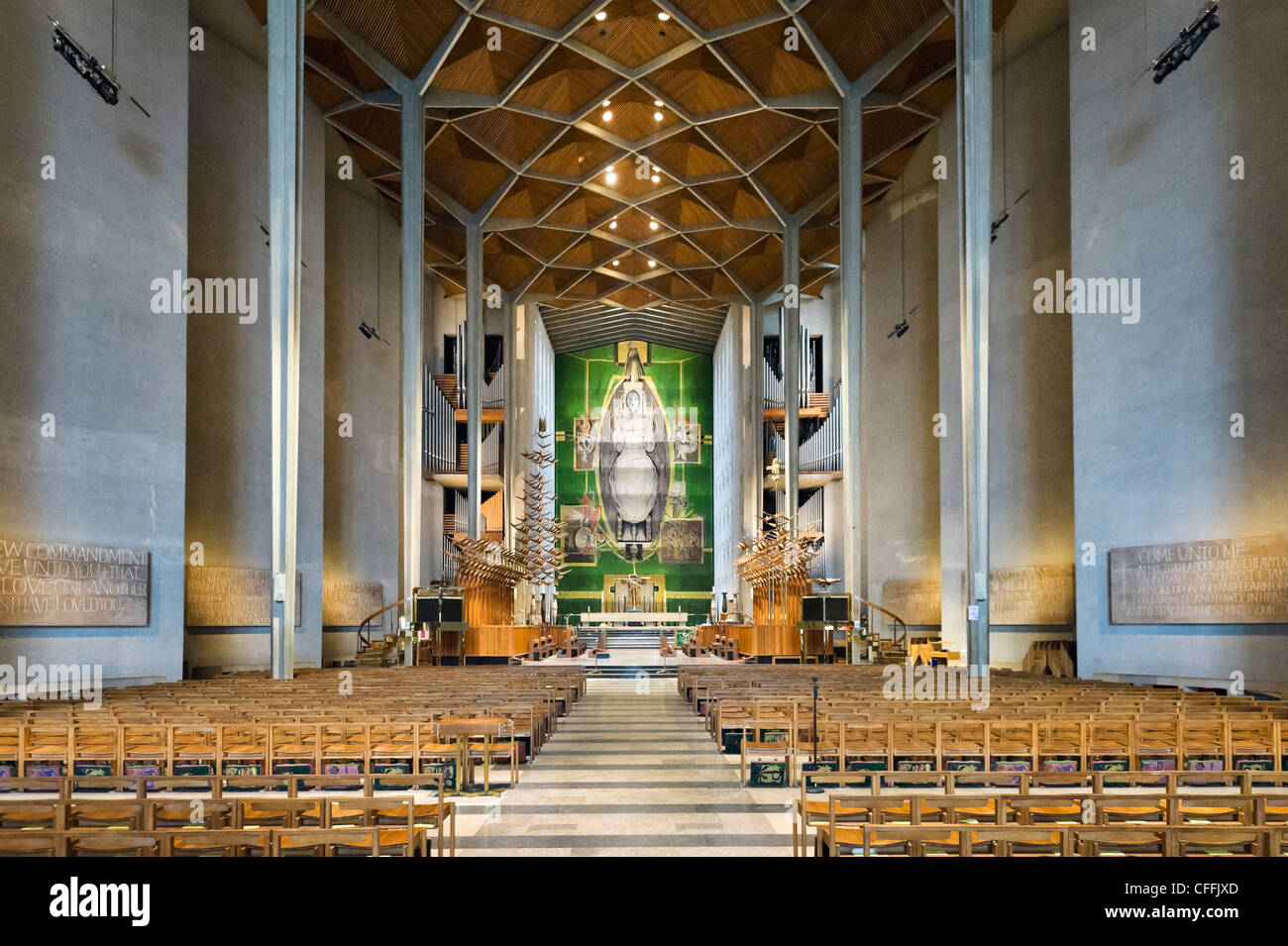 The nave of new St Michaels Cathedral with Graham Sutherland's tapestry ...