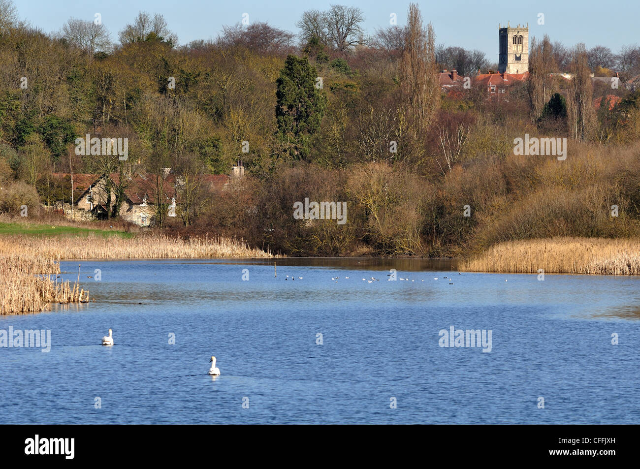 Sprotbrough Church standing above Sprotbrough Flash Stock Photo - Alamy