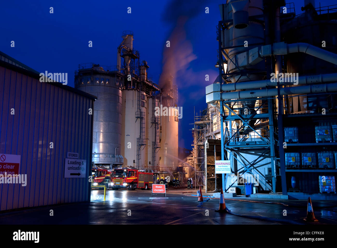 Industrial Factory Hopper on Fire at Night UK Stock Photo - Alamy