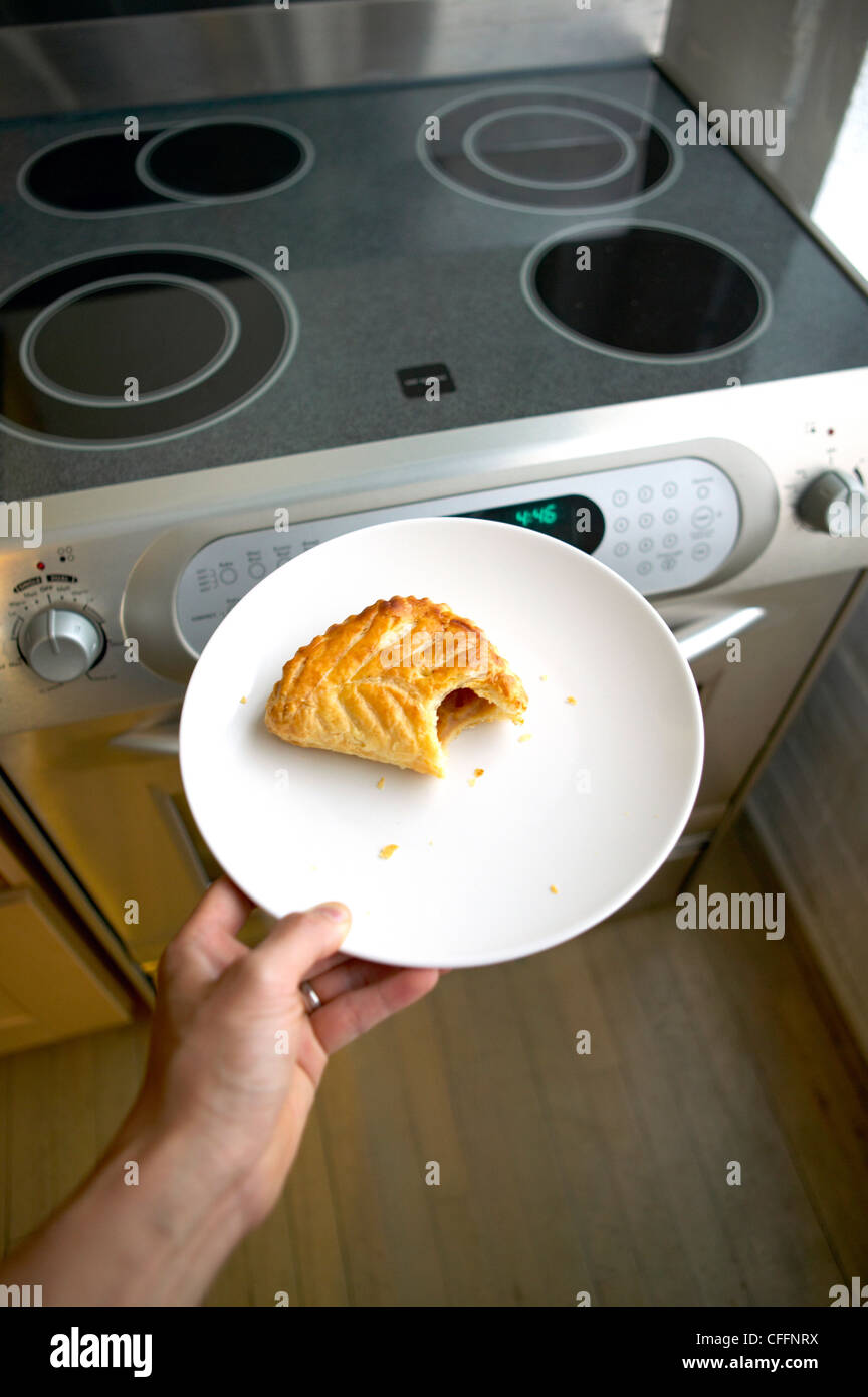 Hand Holding Plate with Food by Oven Stock Photo - Alamy