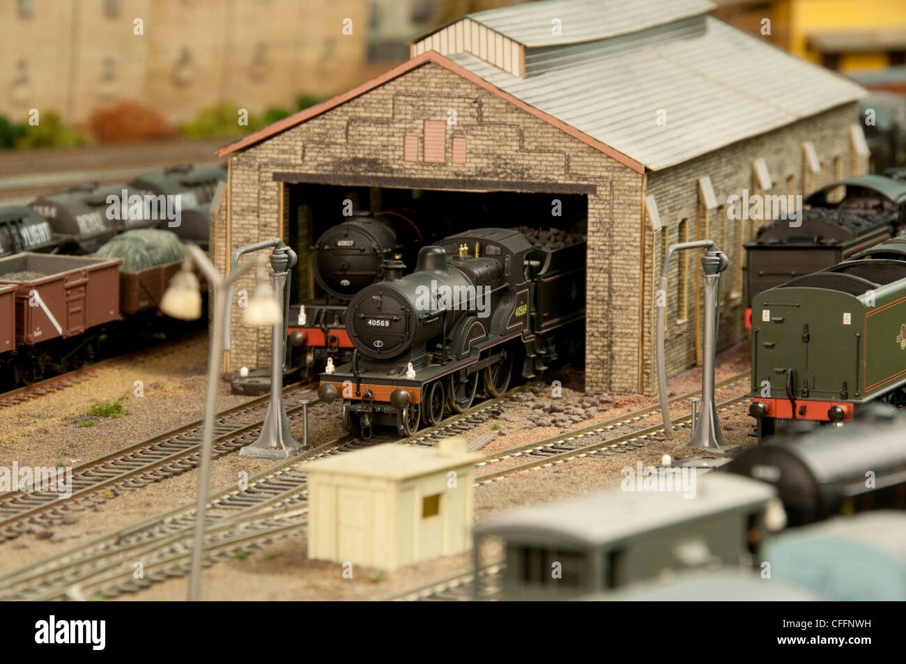 Model Railway Layout showing various trains and models Stock Photo - Alamy