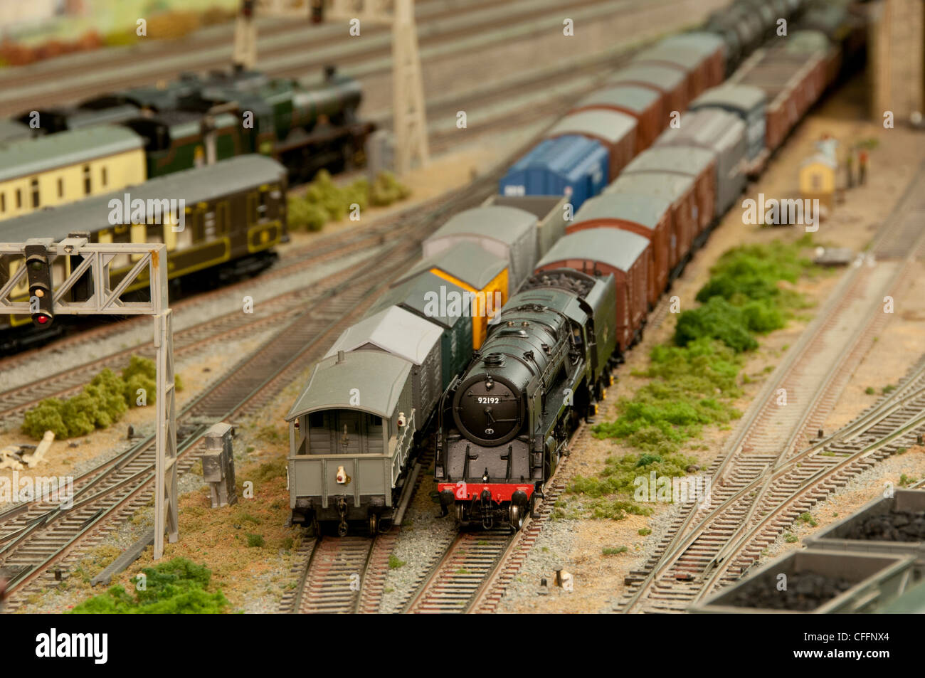 Model Railway Layout showing various trains and models Stock Photo - Alamy