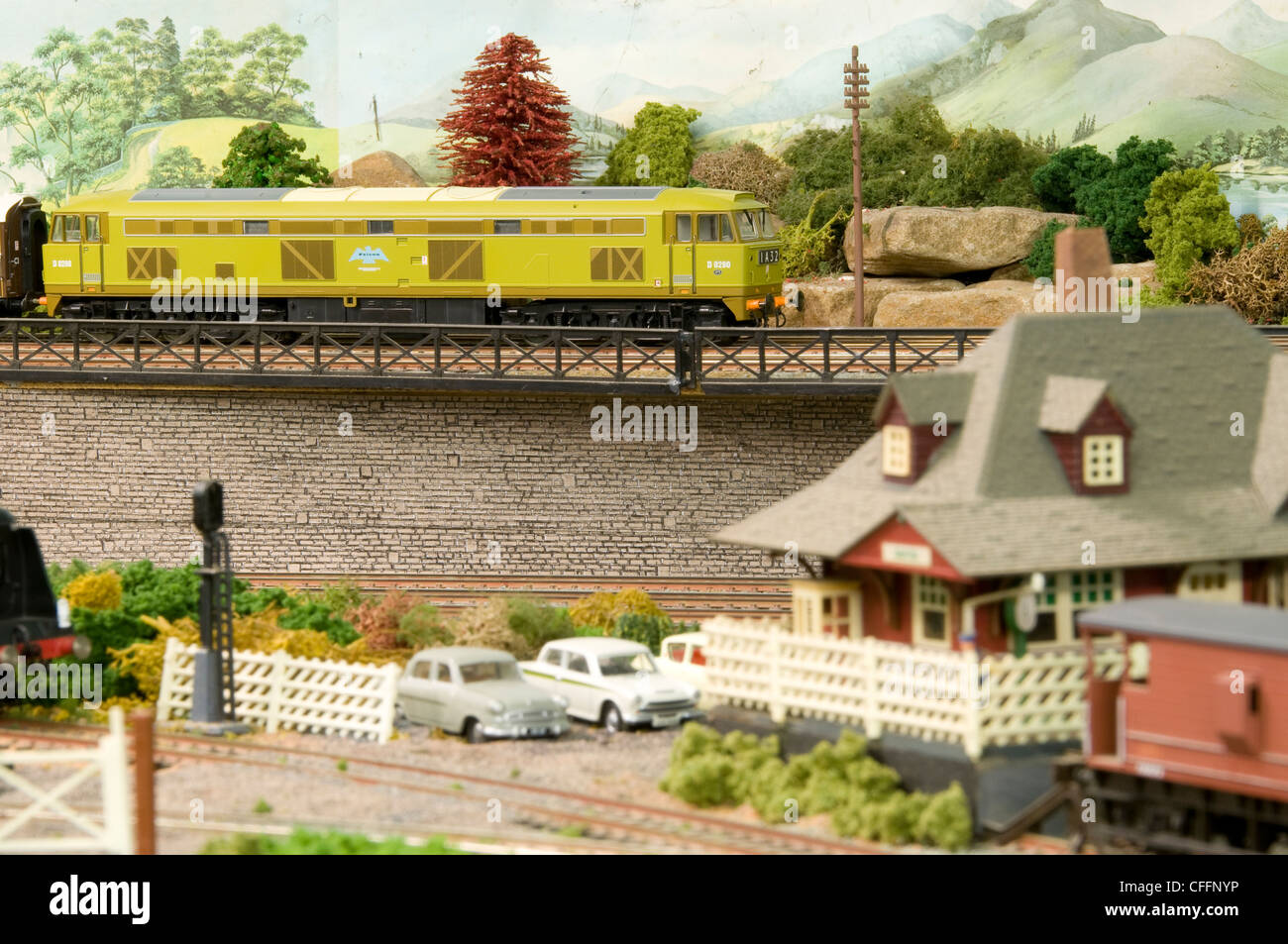 Model Railway Layout showing various trains and models Stock Photo - Alamy