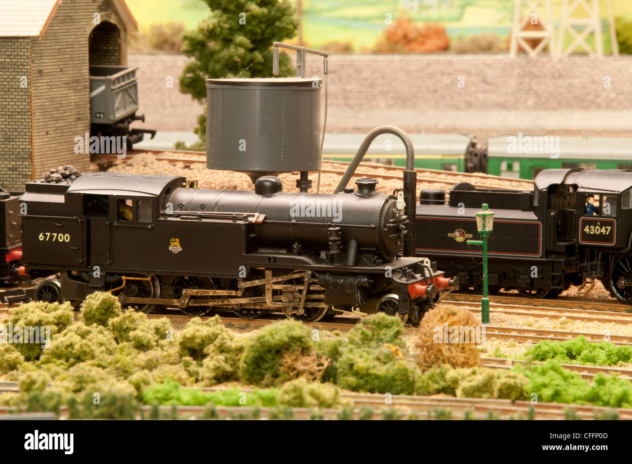 Model Railway Layout showing various trains and models Stock Photo - Alamy