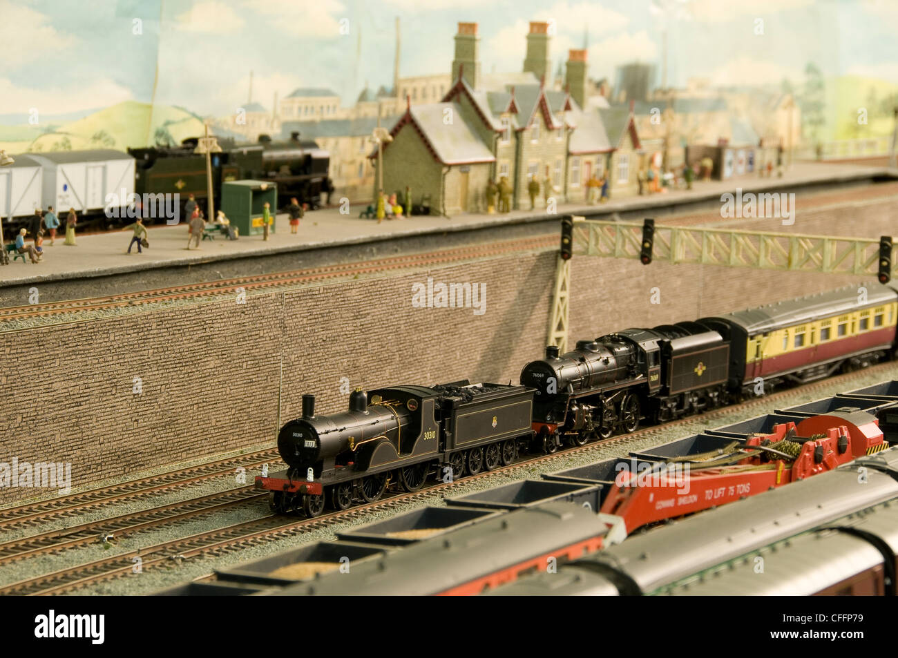 Model Railway Layout showing various trains and models Stock Photo - Alamy