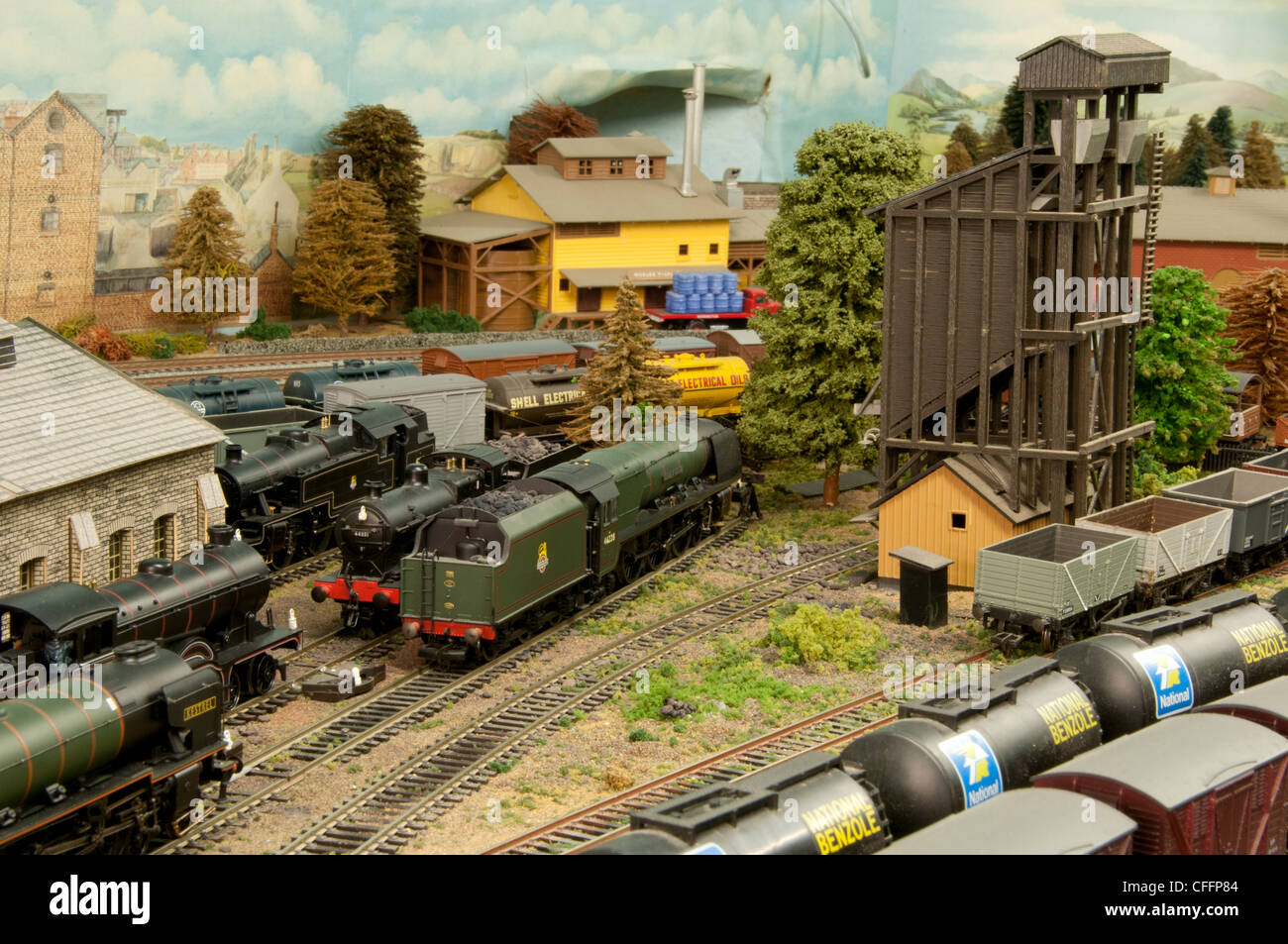 Model Railway Layout showing various trains and models Stock Photo - Alamy