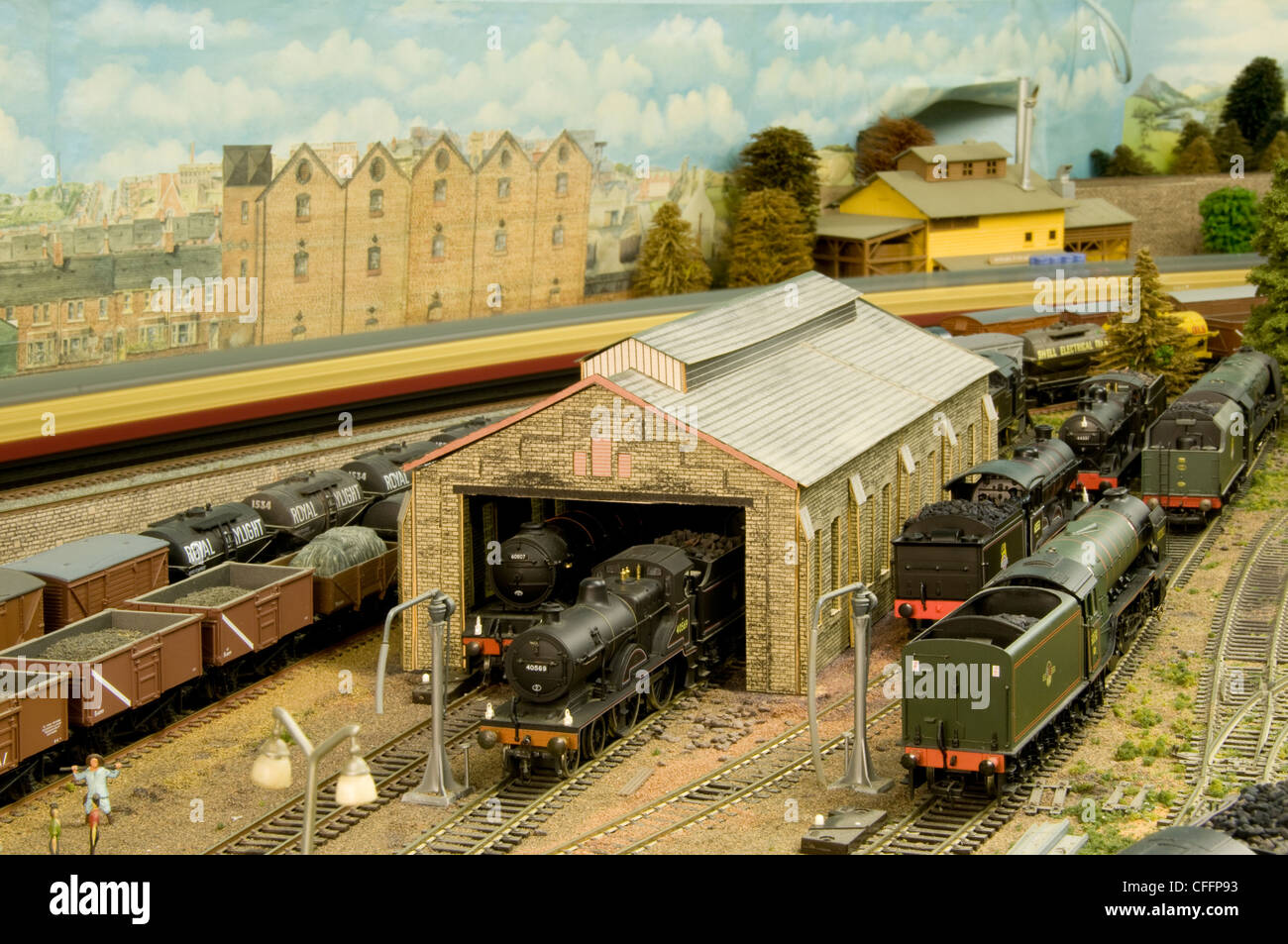 Model Railway Layout showing various trains and models Stock Photo - Alamy