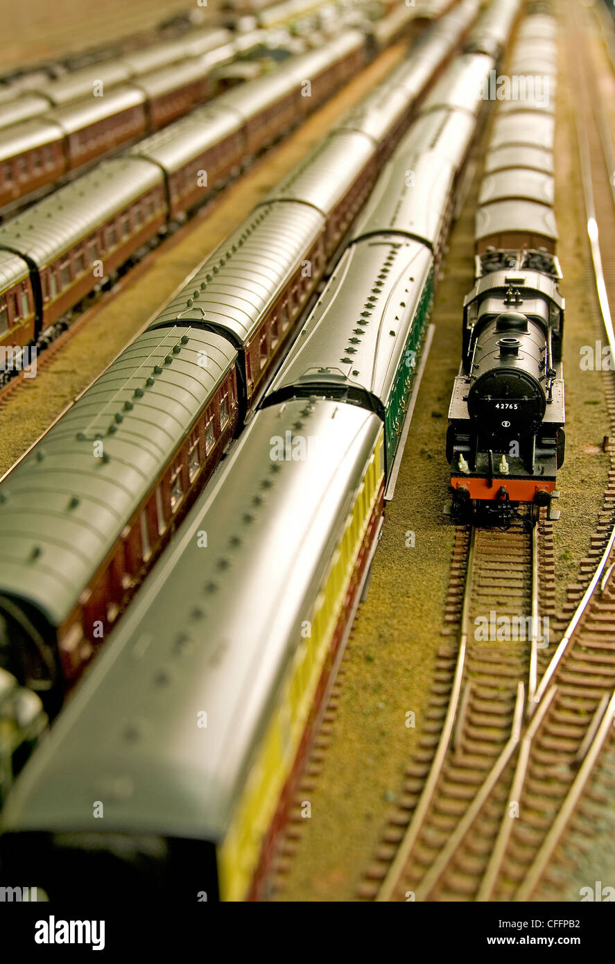 Model Railway Layout showing various trains and models Stock Photo - Alamy