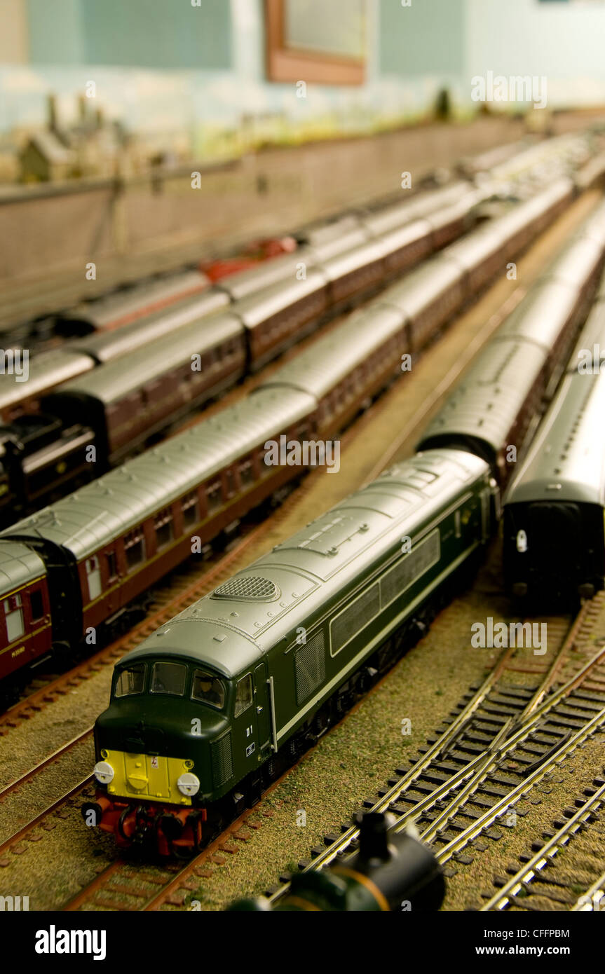 Model Railway Layout showing various trains and models Stock Photo - Alamy
