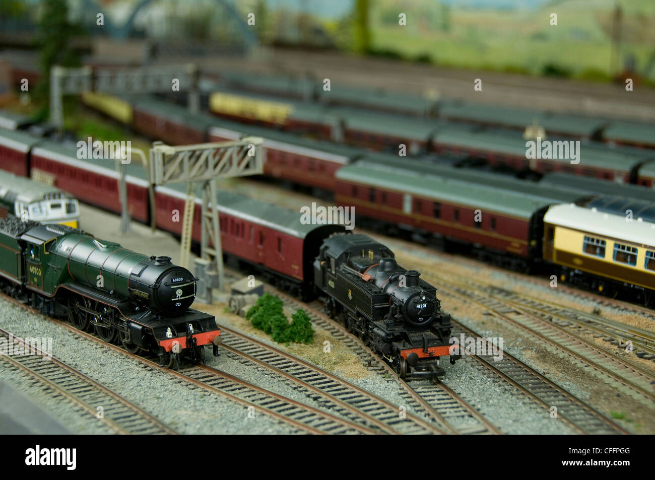 Model Railway Layout showing various trains and models Stock Photo - Alamy