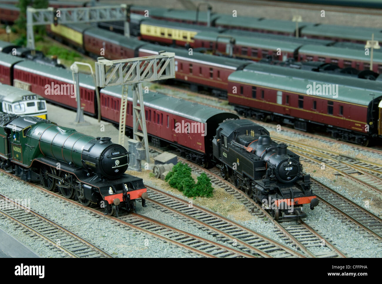 Model Railway Layout showing various trains and models Stock Photo - Alamy