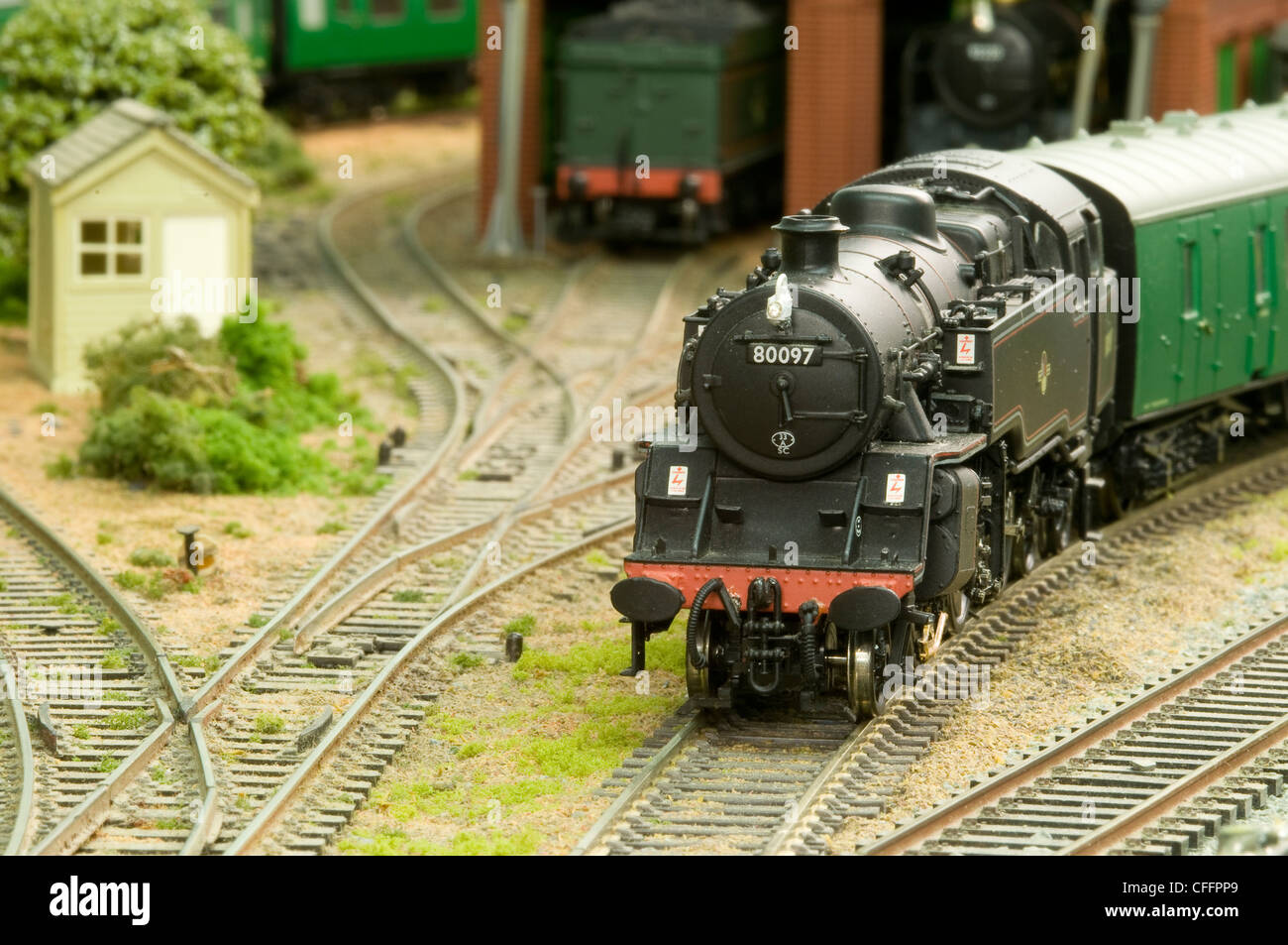 Model Railway Layout showing various trains and models Stock Photo - Alamy