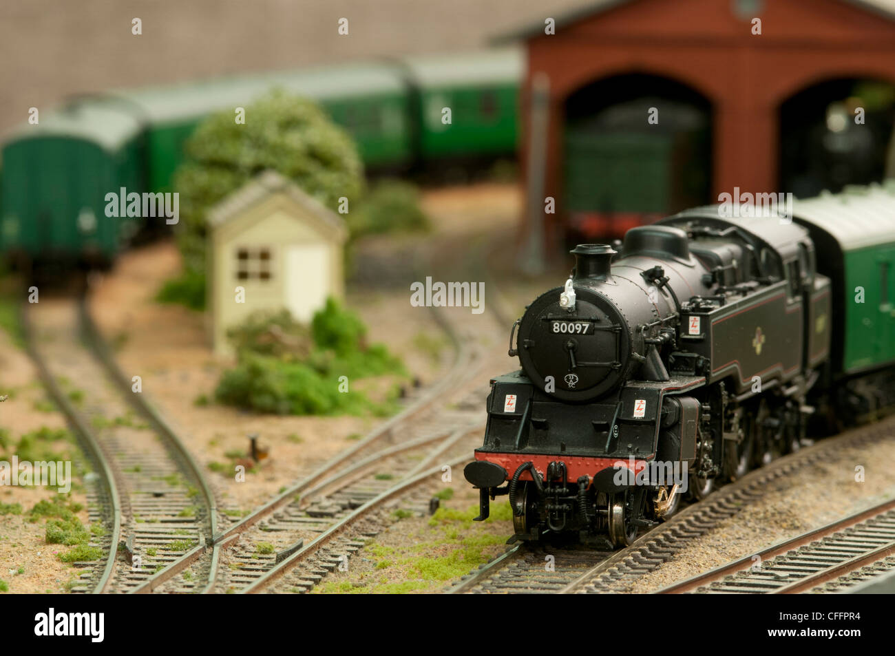 Model Railway Layout showing various trains and models Stock Photo - Alamy